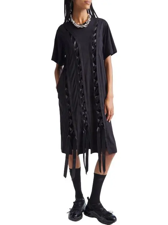 Simone Rocha Unraveling Ribbon Inset T-shirt Dress - Black
