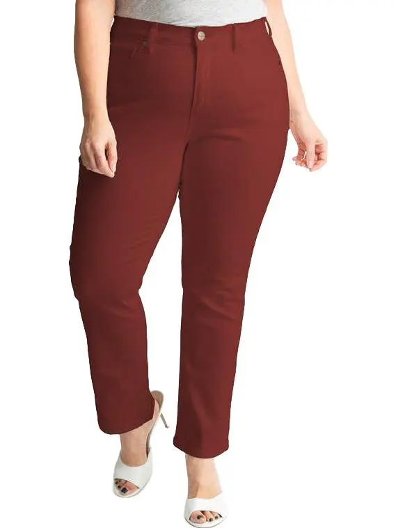 SLINK JEANS High-waist Slim Straight Leg Ankle Pants - Burgundy