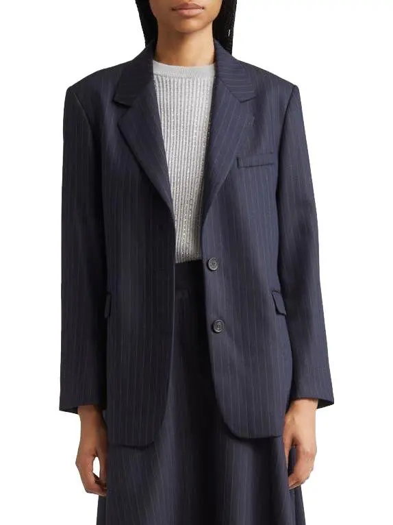 Golden Goose Pinstripe Wool Blend Blazer - Dark Navy