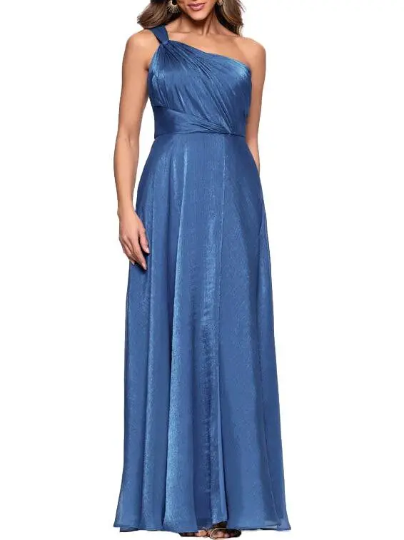 XSCAPE EVENINGS One-shoulder Metallic Organza Gown - Sapphire