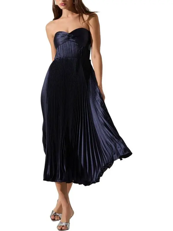 Astr The Label Ascella Strapless A-line Dress - Navy