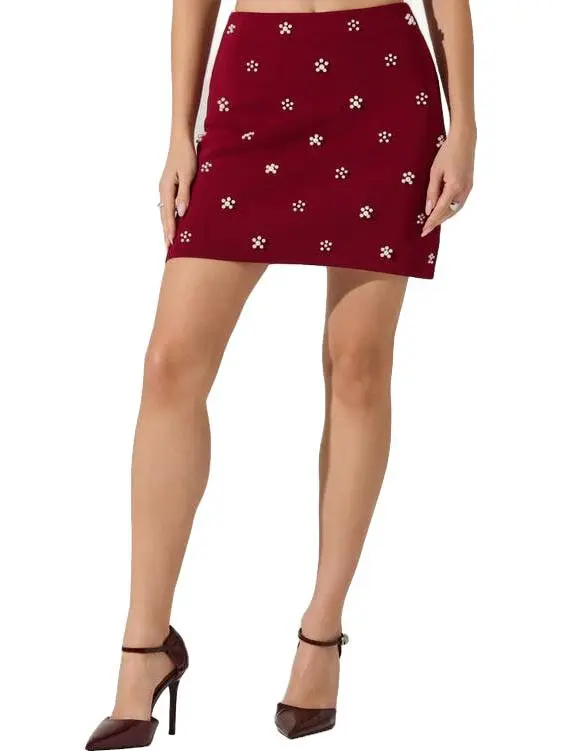 Astr The Label Osanna Faux Pearl Detail Sweater Skirt - Scarlet Red