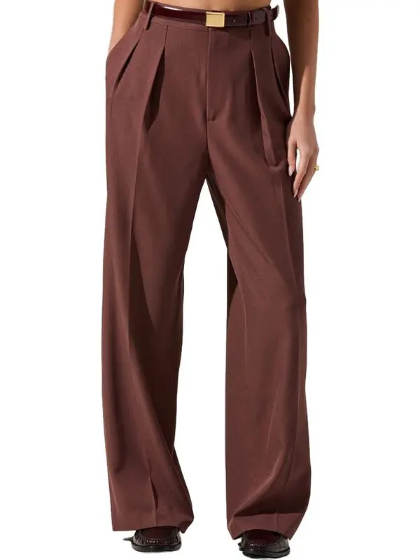 Astr The Label Faria Wide Leg Trousers - Plum Brown