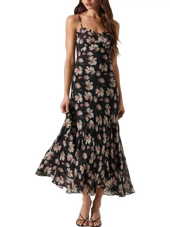 Astr The Label Maeryn Sweetheart Neck Maxi Dress - Black Floral