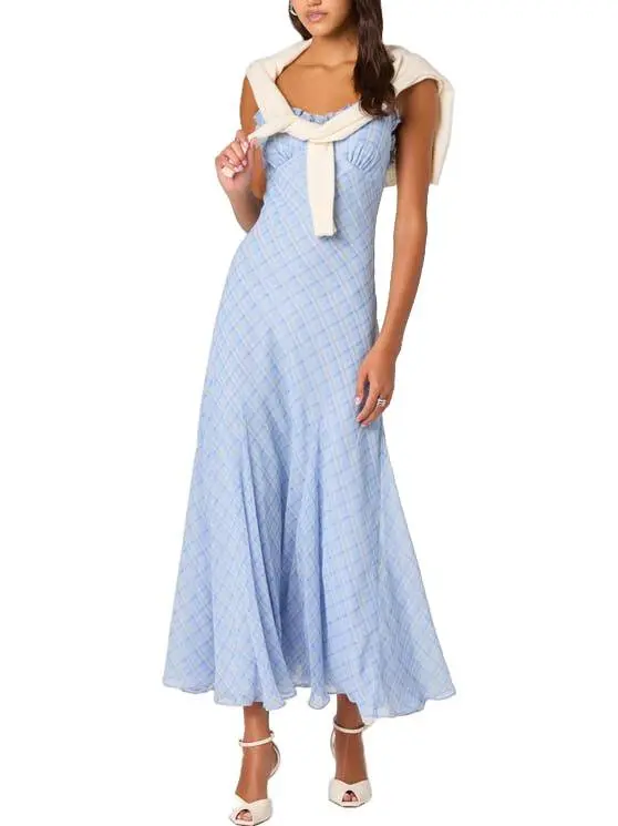 Astr The Label Maeryn Sweetheart Neck Maxi Dress - Blue Plaid