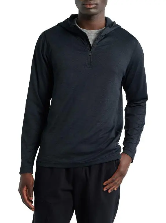 Reigning Champ Solotex® Mesh Tiebreak Quarter Zip Performance Hoodie - Heather Black