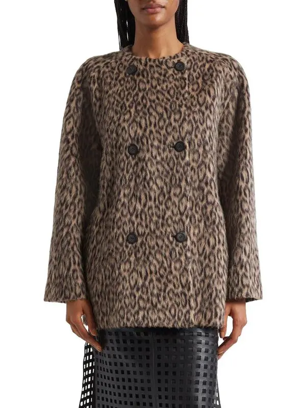 Emporio Armani Leopard Print Double-breasted Jacket - Beige Multi