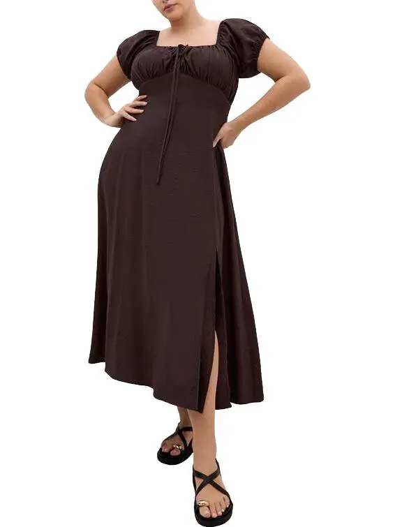 City Chic Abbigail Puff Sleeve Slit Maxi Dress - Chocolate