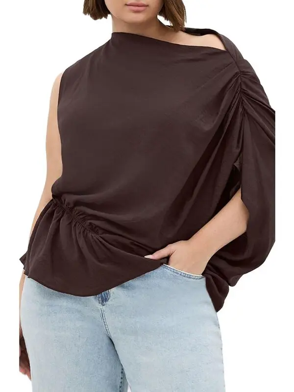 City Chic Asymmetric Shirt - Chocolate