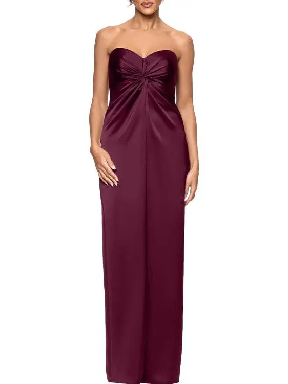 XSCAPE EVENINGS Strapless Satin Evening Gown - Wine