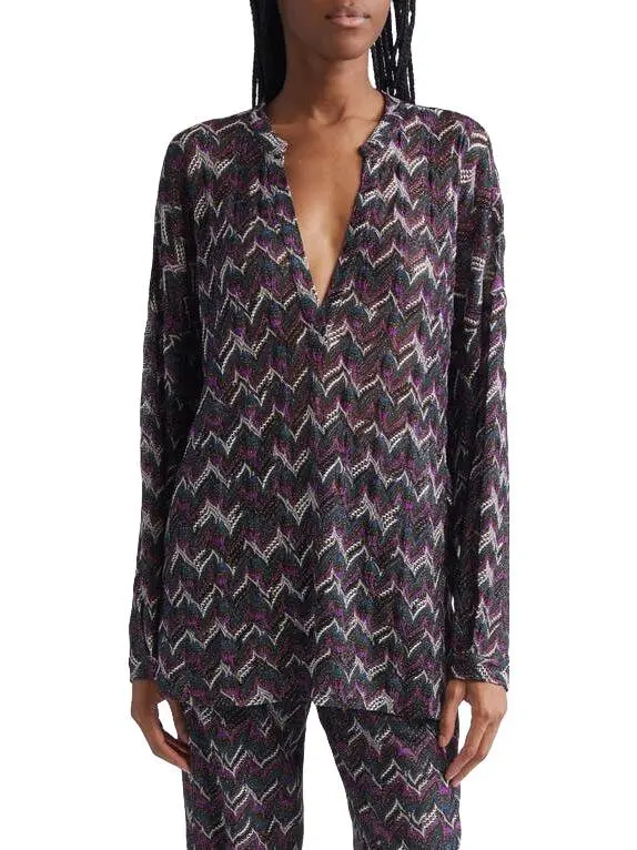 Missoni Chevron Stripe Metallic Knit Top - Black And Violet