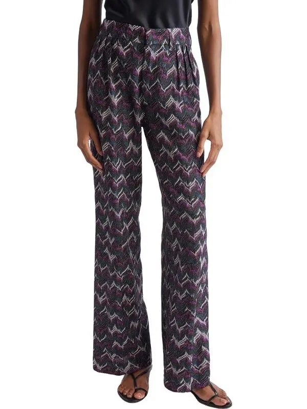 Missoni Chevron Stripe Metallic Knit Pants - Black And Violet