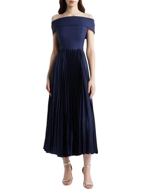 HUTCH Stockton Off The Shoulder Maxi Dress - Navy
