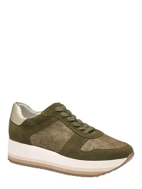 Johnston & Murphy Gracie Colorblock Platform Sneakers - Olive Suede/metallic Suede