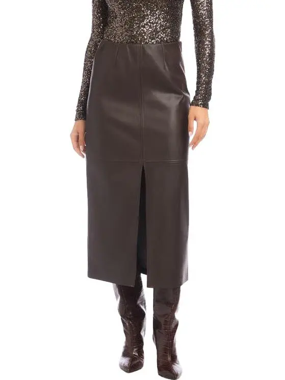 Fifteen Twenty Faux Leather Midi Skirt - Brown