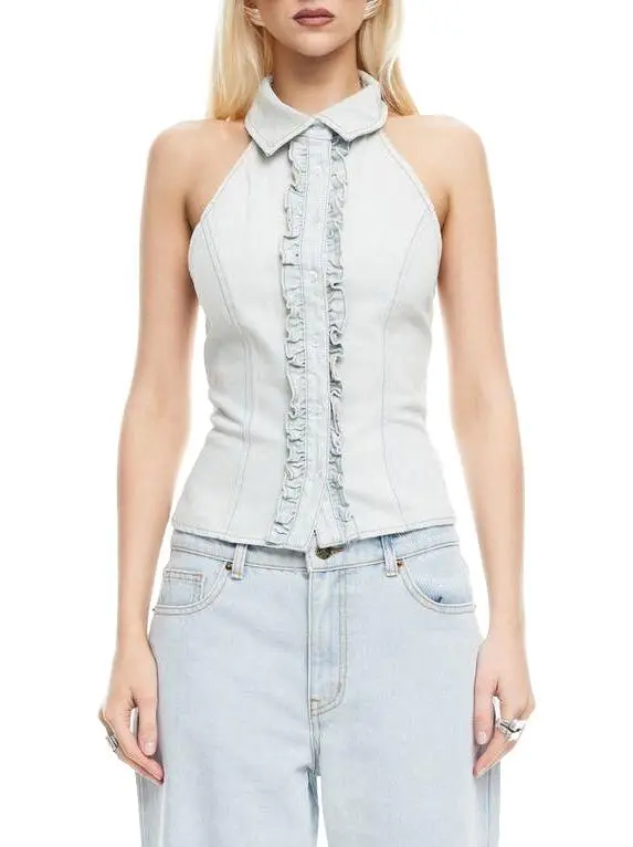 Lioness Halter Denim Top - Light Denim