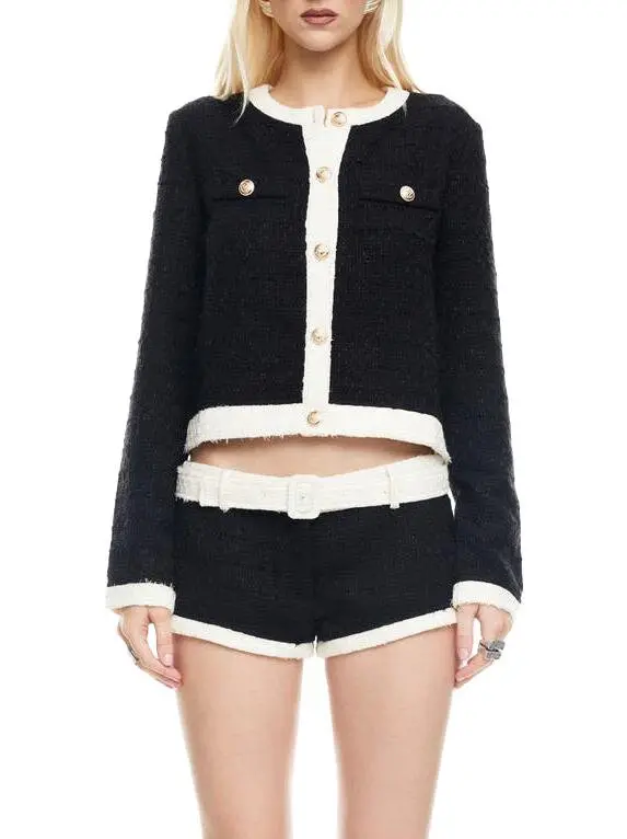 Lioness Riviera Contrast Trim Tweed Jacket - Onyx