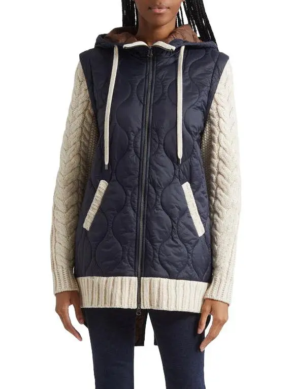 Veronica Beard Barrows Mixed Media Zip-up Jacket - Navy Heathered Sand