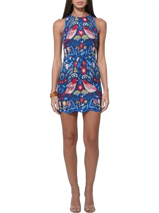 Adelyn Rae Floral Embroidery Sleeveless Minidress - Blue Multi