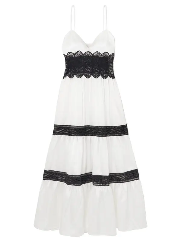 Loretta Caponi Demi Tiered Lace-trimmed Silk-satin Midi Dress - White