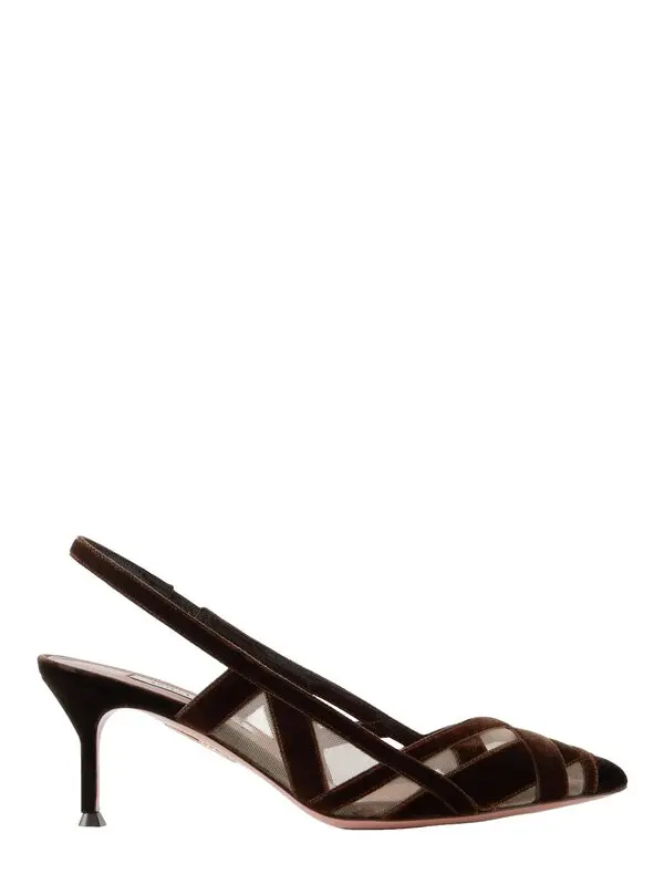 AQUAZZURA Wrap Me Up 65 Velvet And Mesh Slingback Pumps - Brown