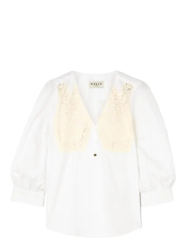 Maison Mayle Lalou Lace-paneled Cotton-poplin Blouse - Ivory