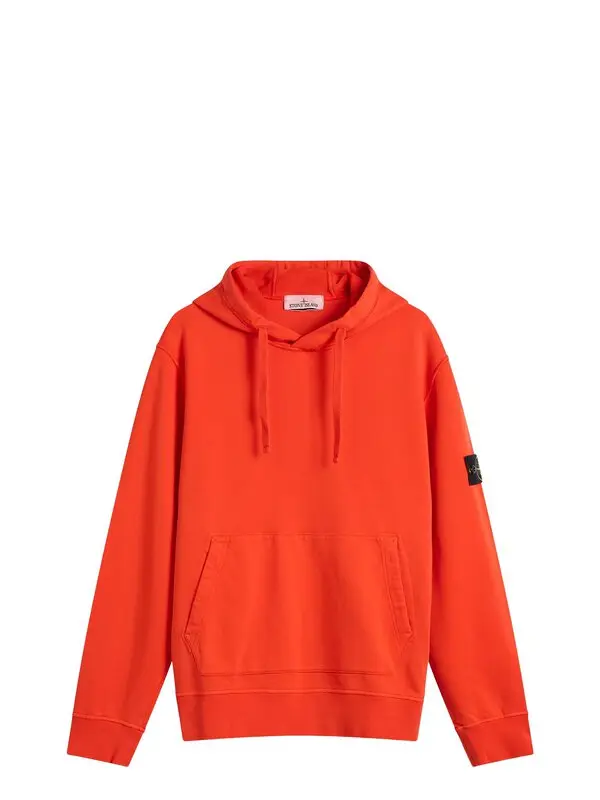 Stone Island Organic Cotton Fleece Popover Hoodie - Scarlet
