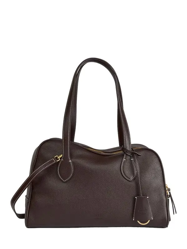 ATP ATELIER Grained Leather Top Handle Bag With Contrast Stitch - Walnut,contrast Stitch