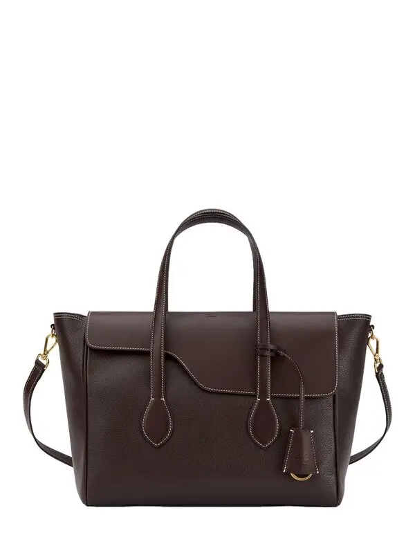 ATP ATELIER Merlara Large Handbag In Grained Leather With Contrast Stitch - Walnut,contrast Stitch