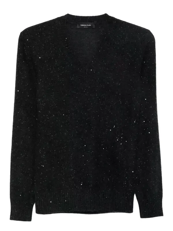 Fabiana Filippi Sequin-embellished V-neck Sweater - Grey