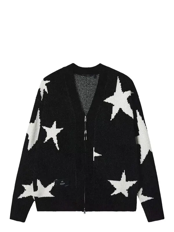 FIVE CM Star-pattern Zip-front Cardigan - Black
