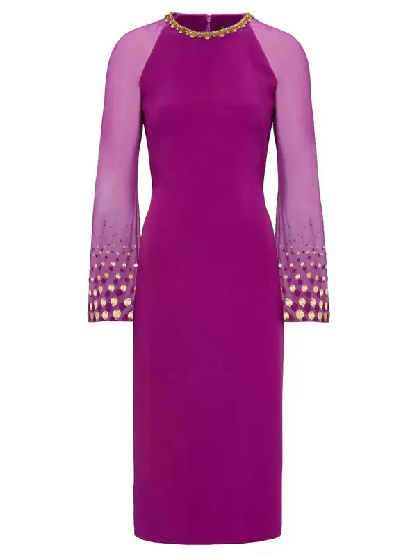 Jenny Packham Eurabia Mesh-sleeve Midi Dress - Purple