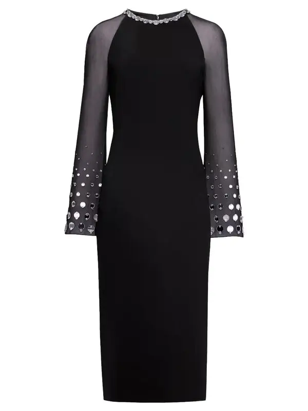 Jenny Packham Mesh-sleeve Midi Dress - Black