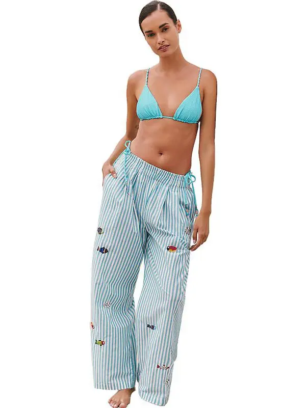 CELANDINE Striped Embellished Pull-on Pants - Candystripe Blue/white