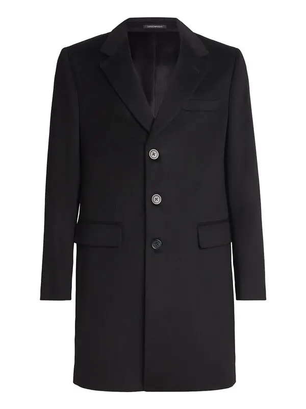Emporio Armani Beaver Cashmere Overcoat - Black
