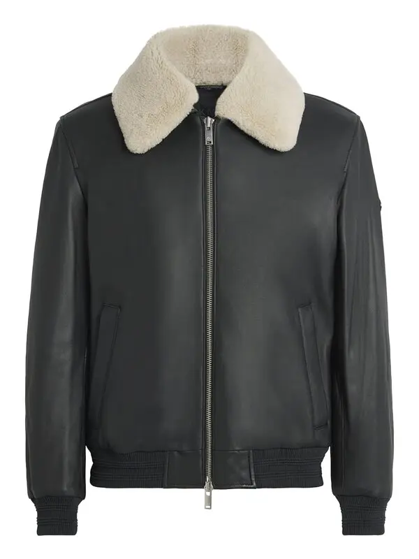 Moose Knuckles Shearling-trim Leather Bomber Jacket - Black