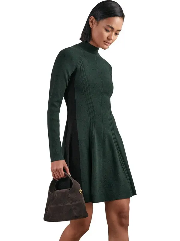 REISS Knitted Contrast-panel Skater Dress - Green/black