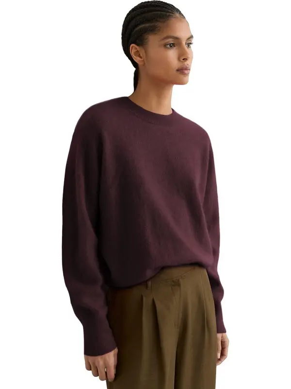 REISS Misha Brushed Cashmere Crew Neck Jumper - Burgundy