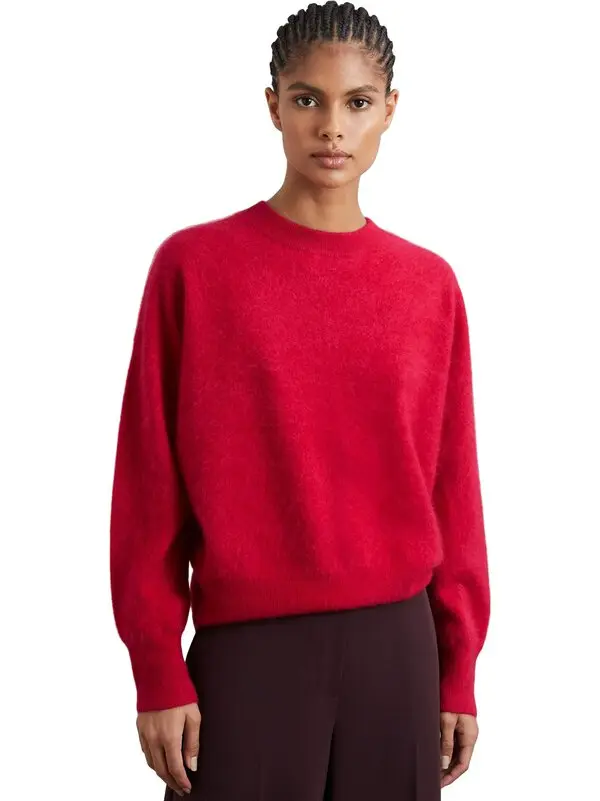REISS Misha Brushed Cashmere Crew Neck Jumper - Red