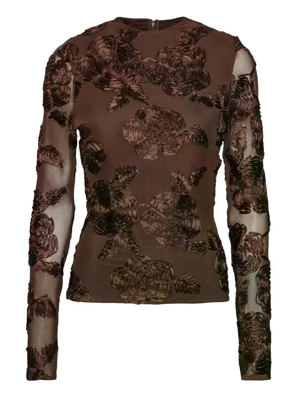 ROTATE BY BIRGER CHRISTENSEN Flower-embellished Mesh Top - Brown