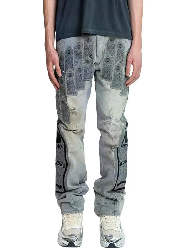 WHO DECIDES WAR BY EV BRAVADO Arch Embroidered Jeans - Grey