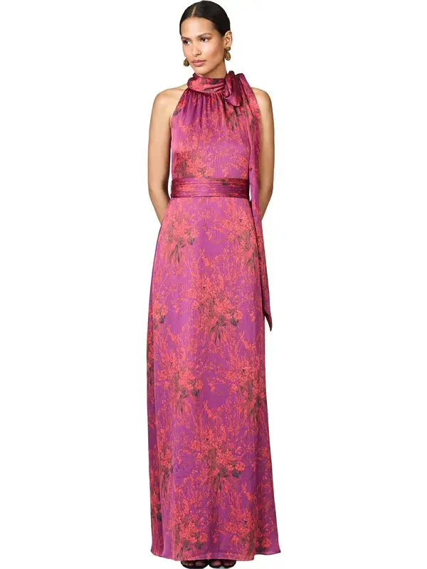 Sachin & Babi Kayla Printed Crinkle Georgette Gown - Raspberry Bouquet