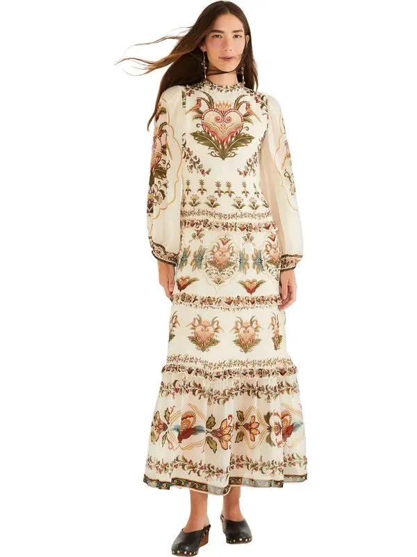Farm Rio Majestic Hearts Printed Maxi Dress - Majestic Hearts Cream