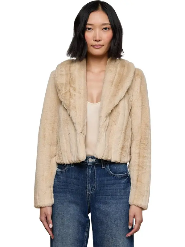 L'Agence Davy Faux Fur Jacket - Latte Striped Fur