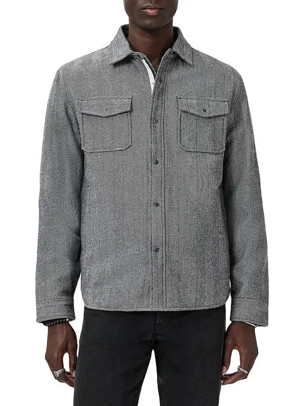 John Varvatos Jameson Herringbone Snap Button Long Sleeve Shirt - Smoked Pearl Gray