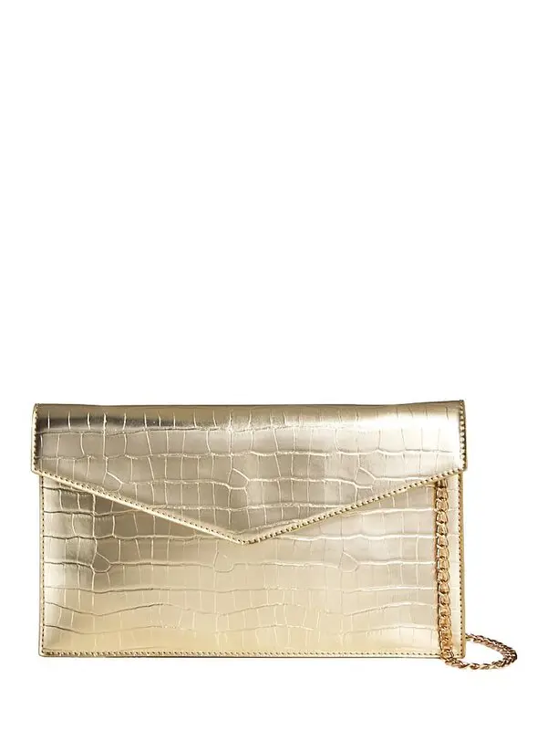 Aqua Envelope Clutch With Chain Strap - Gold