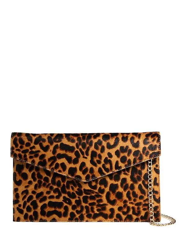 Aqua Envelope Clutch With Chain Strap - Leopard