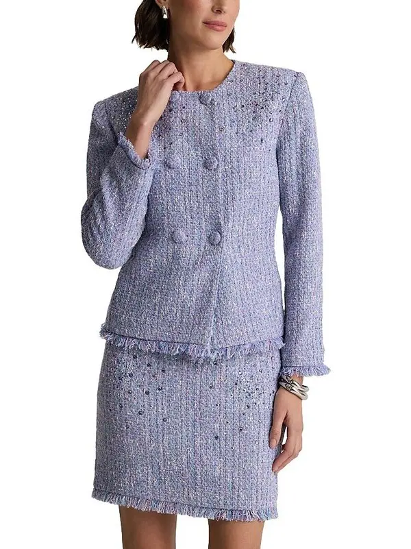St. John Textured Tweed Jacket - Light Violet/blue Lagoon