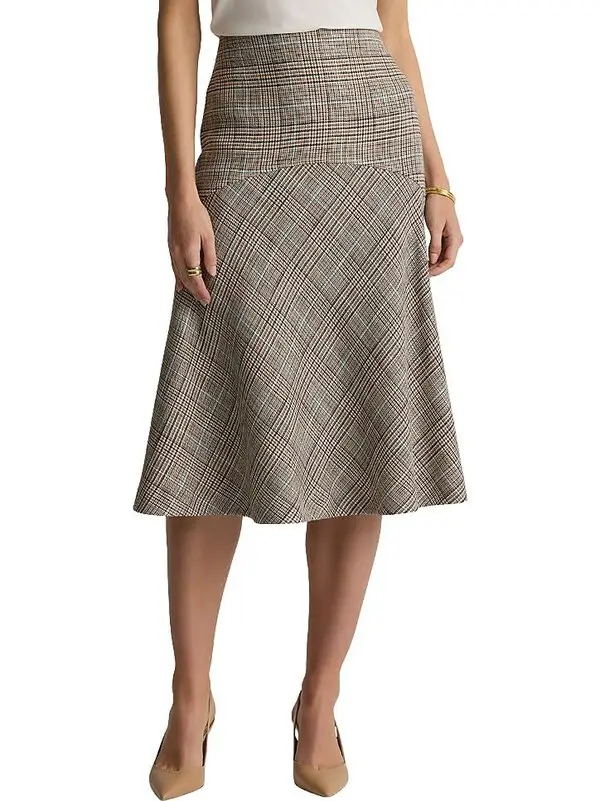 St. John Plaid Skirt - Camel/ecru/mouline