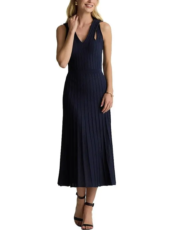 St. John Short Rowed Diagonal Welt Dress - Navy